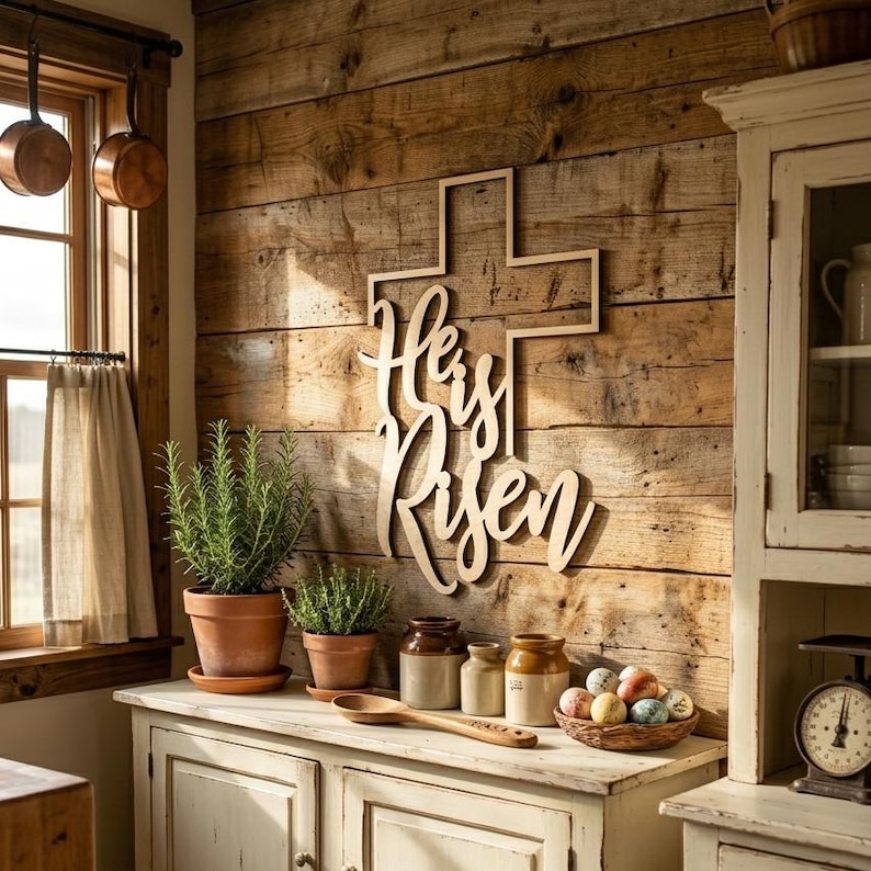 He is Risen Svg, Easter Cross Laser Cut File, Christian Wall Decor ...