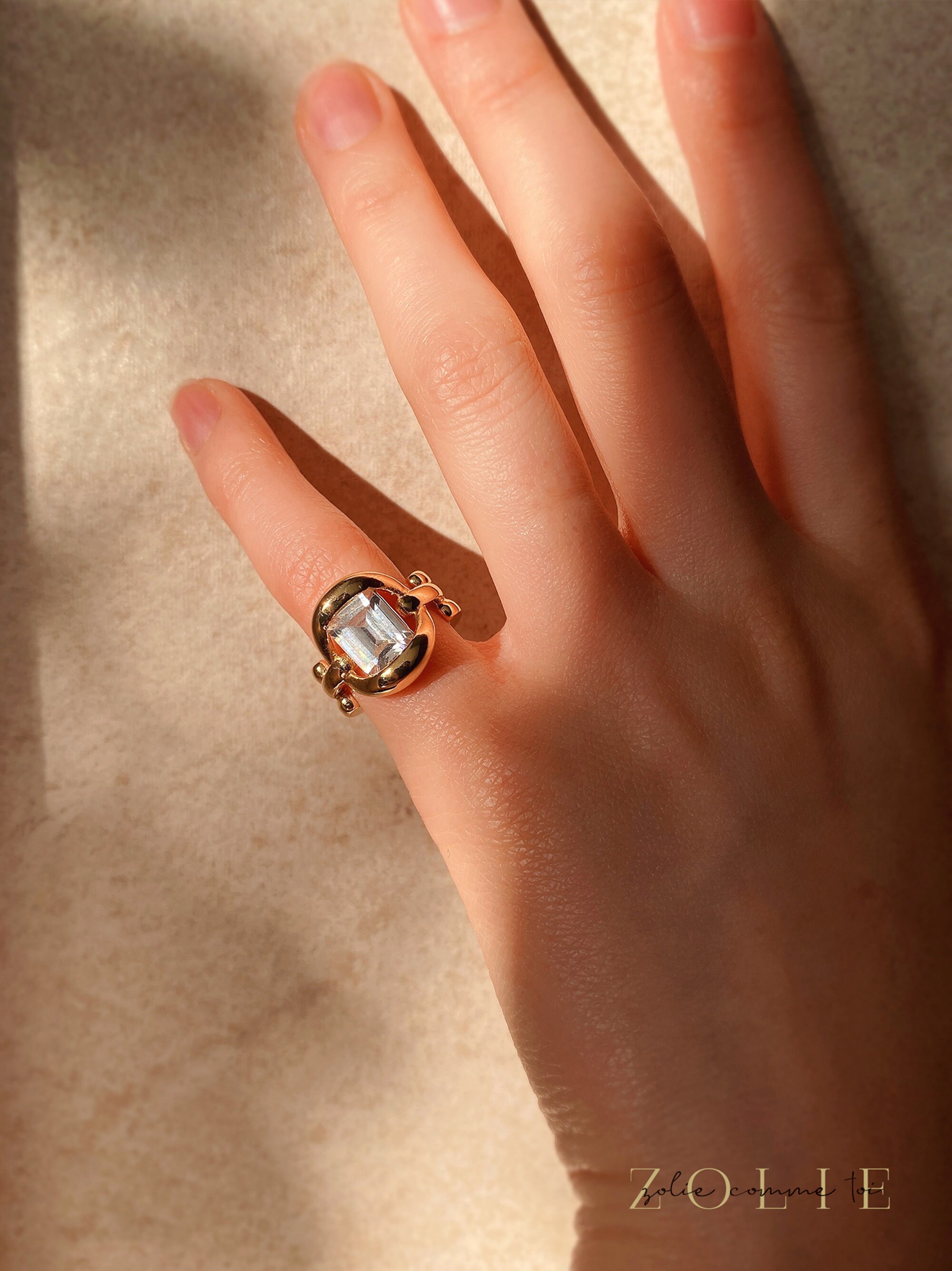 Creative emerald cut statement little finger ring gold plated | Etsy