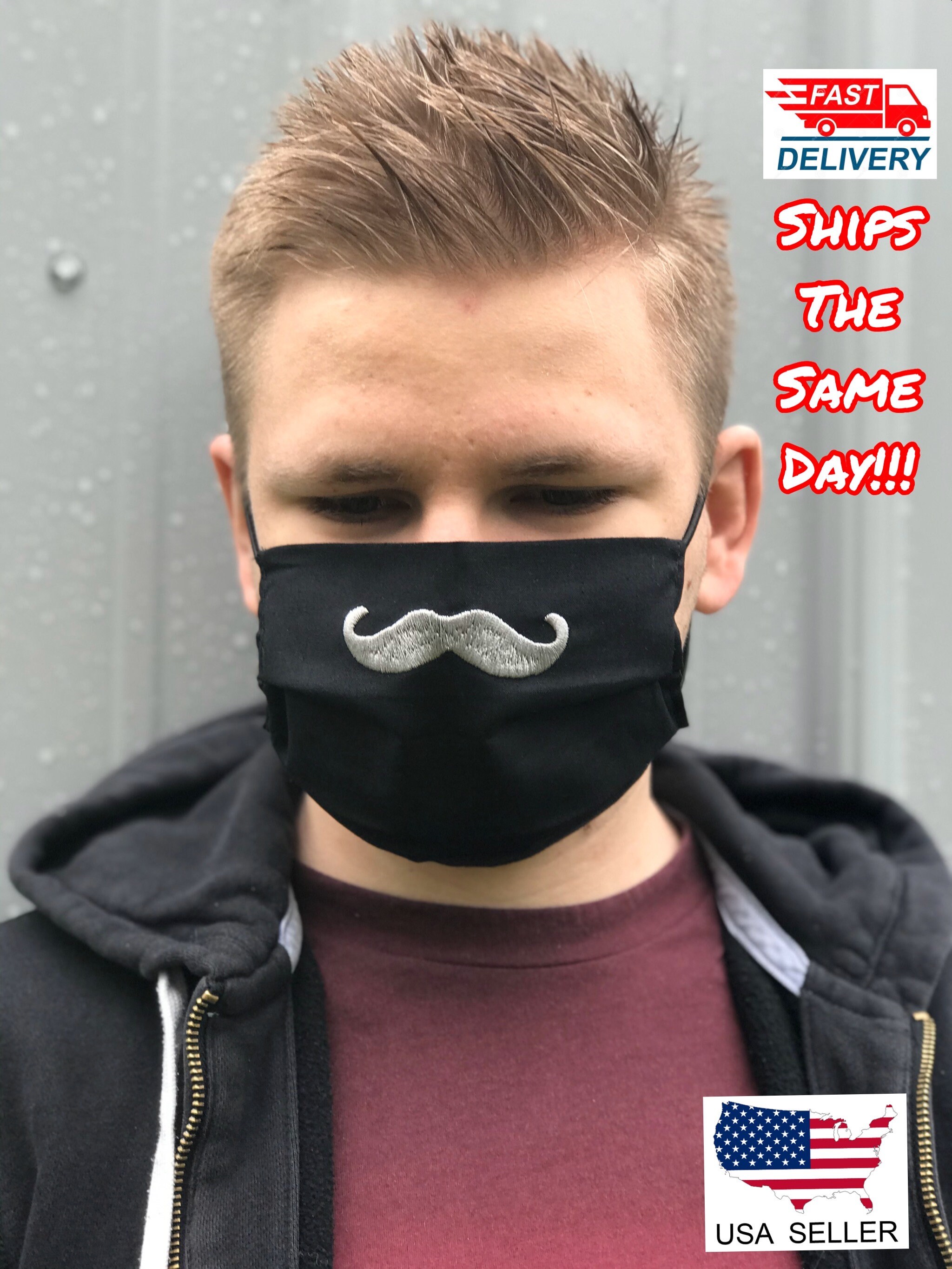 Mustache Embroidered Face Mask. Cotton Mask For Face. Choose | Etsy