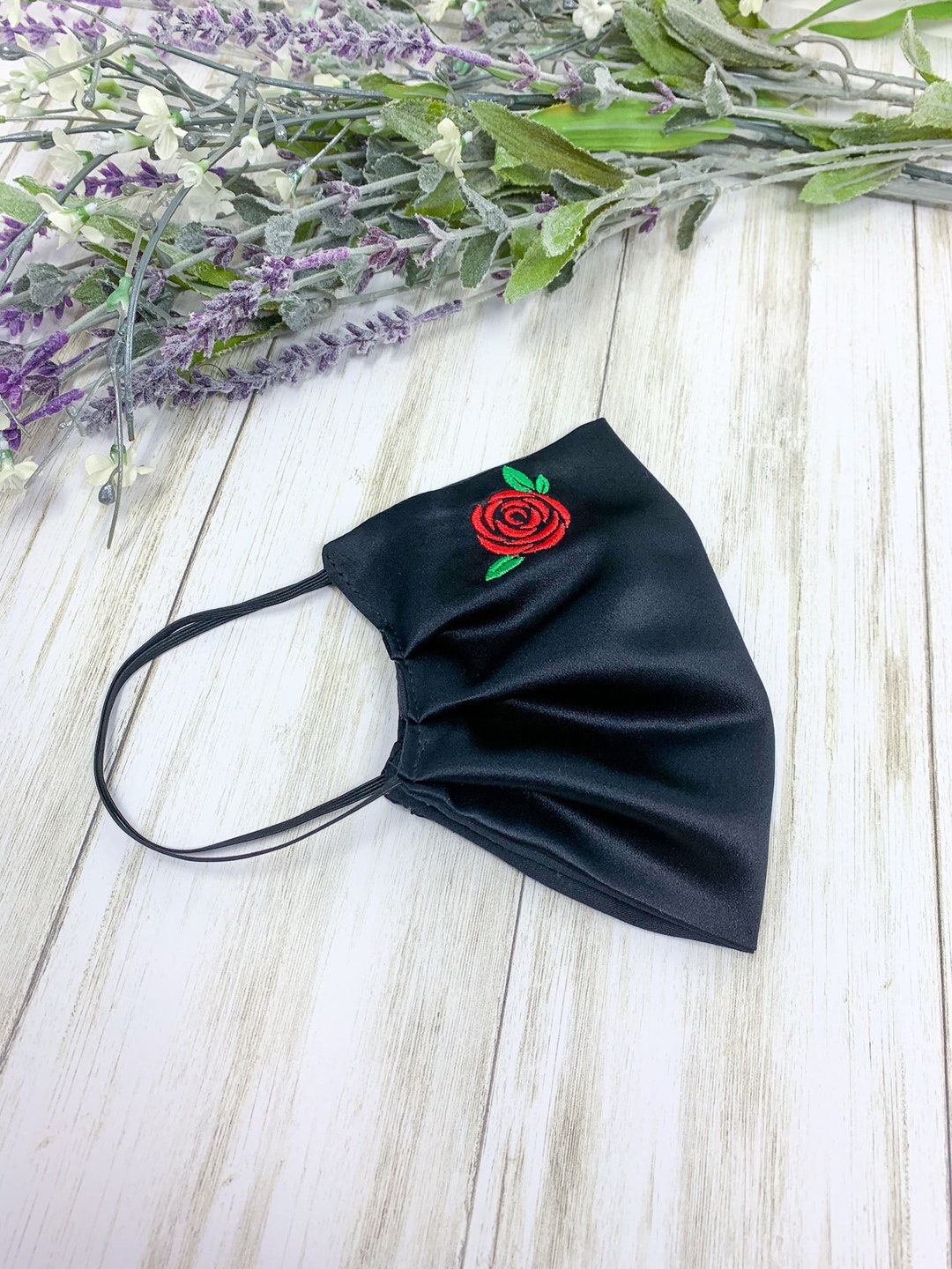 Embroidered Rose on the Real Silk. Pure Silk Face Mask With Embroidered ...