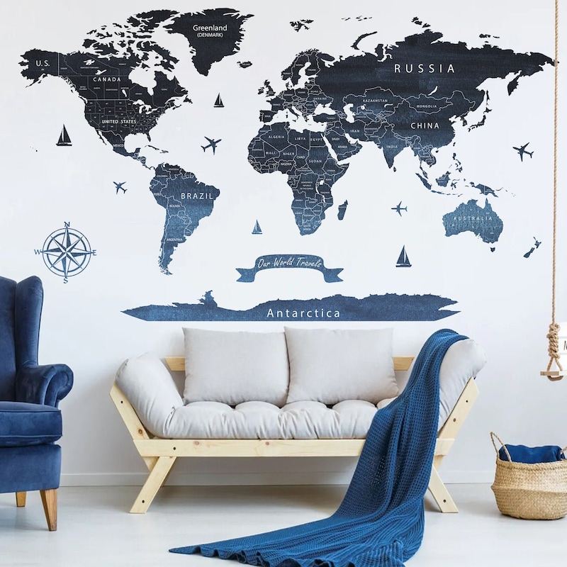 World Map Wall Decor - Etsy