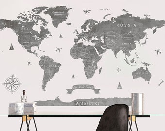 World Map Wall Decal - Etsy