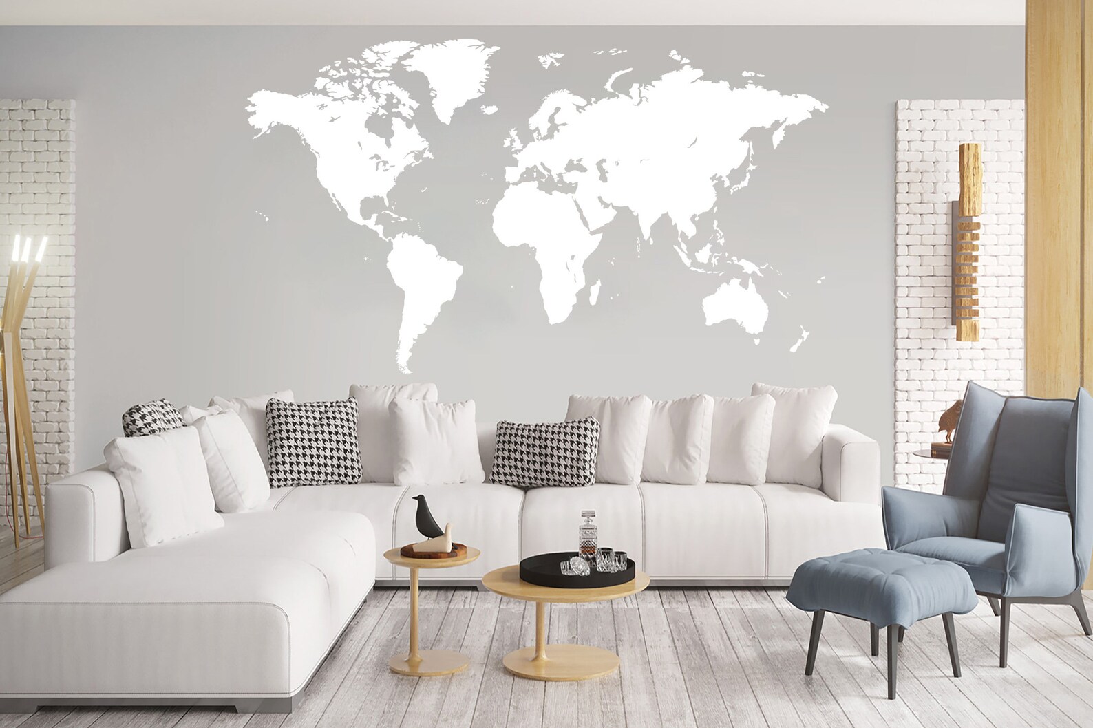 World Map Decal Wall Sticker White Wall Decor Abstract World - Etsy