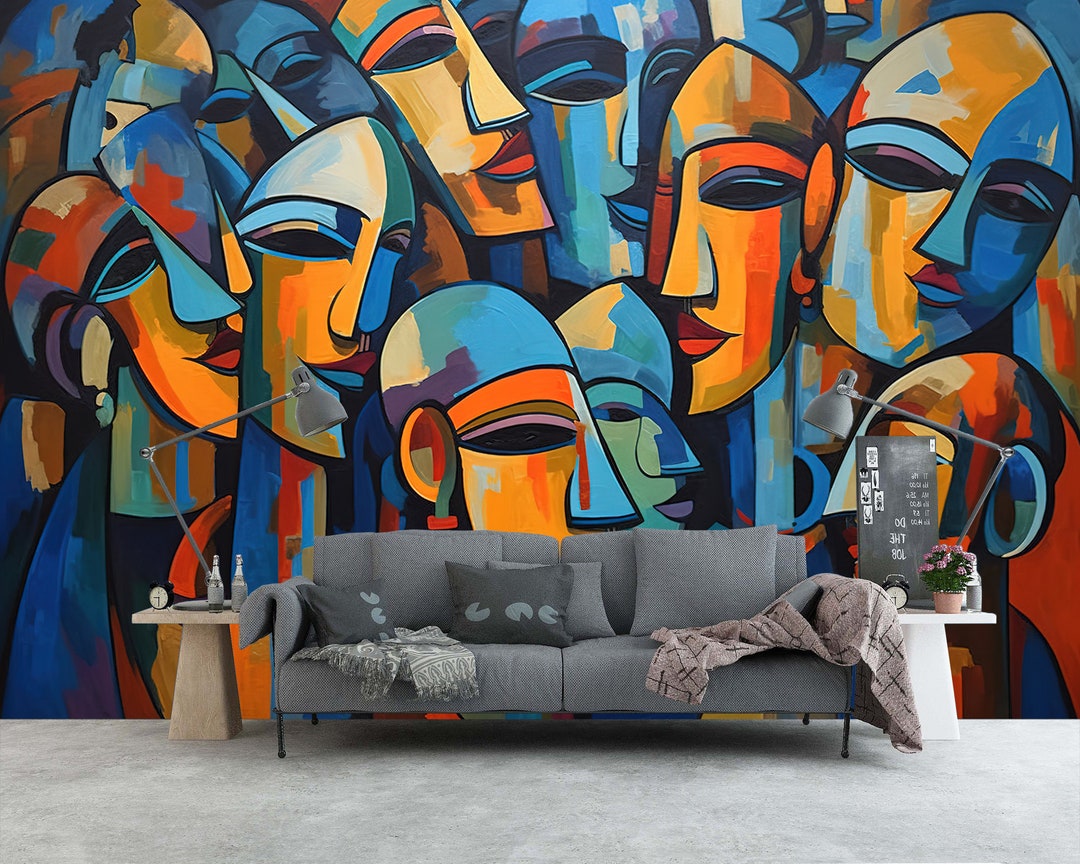 Abstract Face Wallpaper Peel and Stick Wall Mural Colorful Mask ...