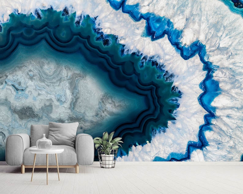 Blue Agate Geode Abstract Wall Mural Peel and Stick Print - Etsy