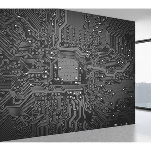 Grey Circuit Board Abstract Wall Mural Information Technology Wallpaper ...