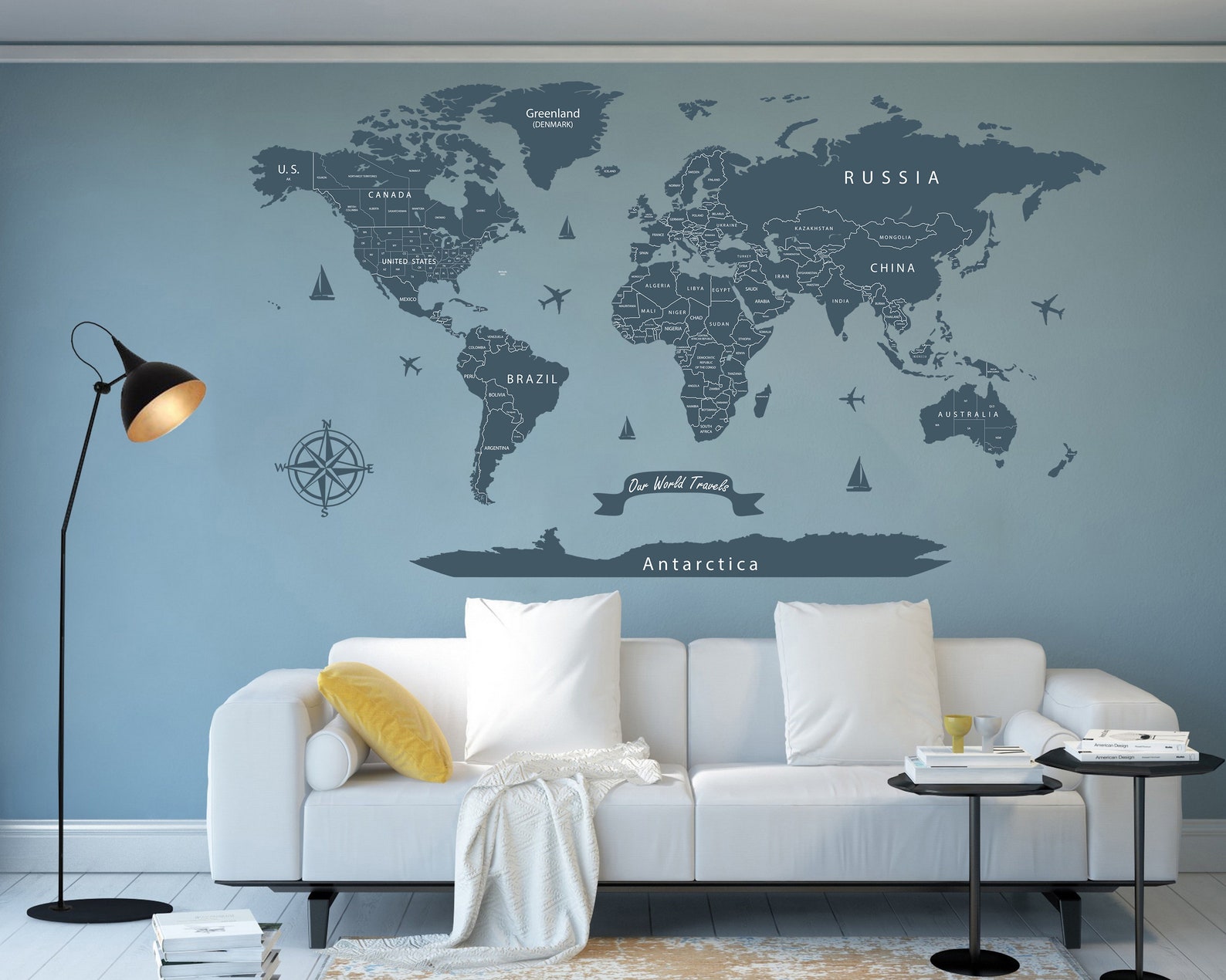 Extra Large World Map Decal Navy World Map Travel Map Decal - Etsy