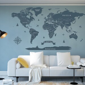 Extra Large World Map Decal Navy World Map Travel Map Decal Push Pin ...