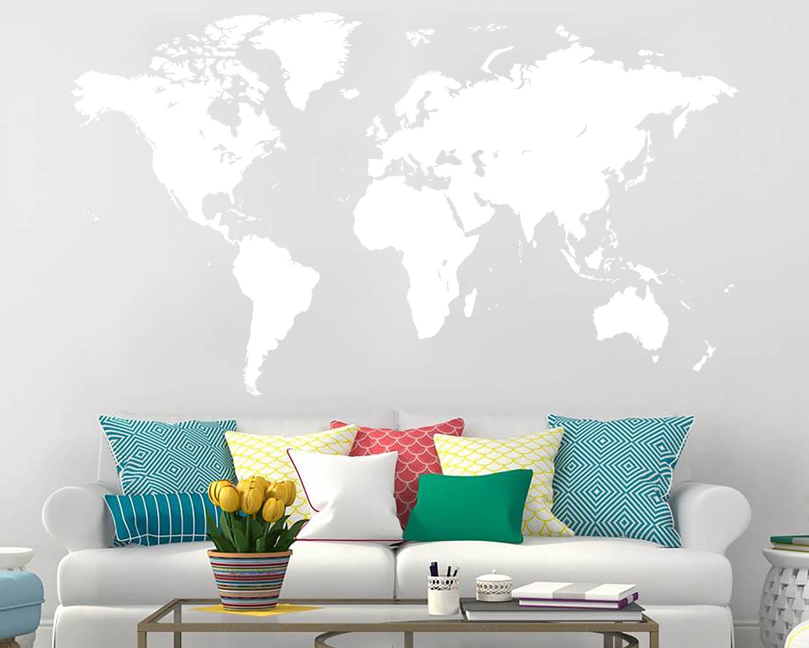World Map Decal Wall Sticker White Wall Decor Abstract World - Etsy