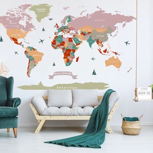 Large Wall Decal World Map With Country Names Map Wall Sticker Push Pin ...