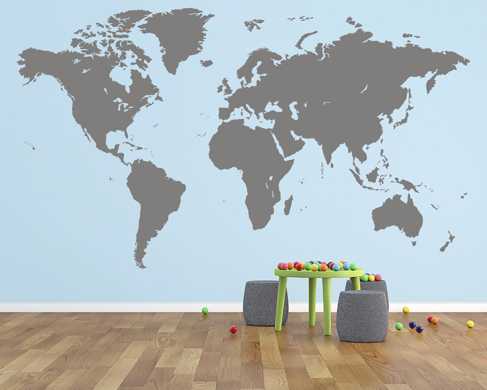 Grey World Map Wall Decal Huge World Map Decor World Travel | Etsy