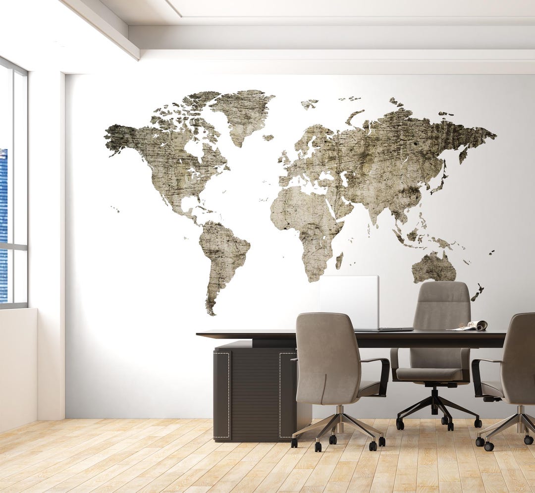 World Map Wall Sticker Large Map Decal Vintage Map Wall Decor Print ...