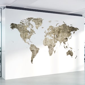 World Map Wall Sticker Large Map Decal Vintage Background Wall Decor ...