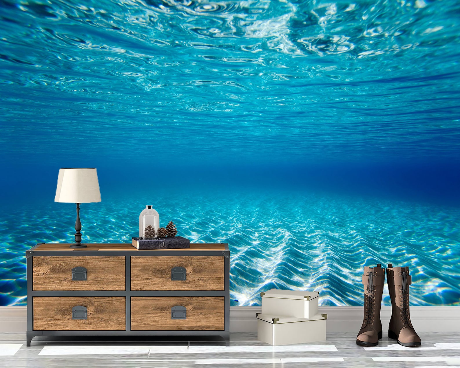 Underwater Sea Bottom Wall Mural Blue Water Wallpaper Peel and - Etsy