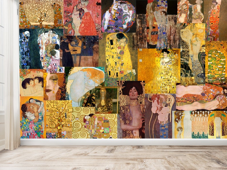Gustav Klimt Wall Mural Artist Paintings Collage Wallpaper - Etsy