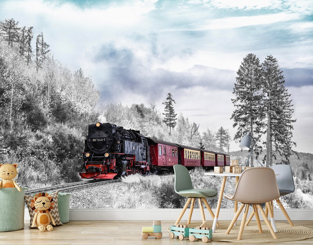 Retro Steam Train Wall Mural Peel and Stick Wallpaper Fantasy Steam ...
