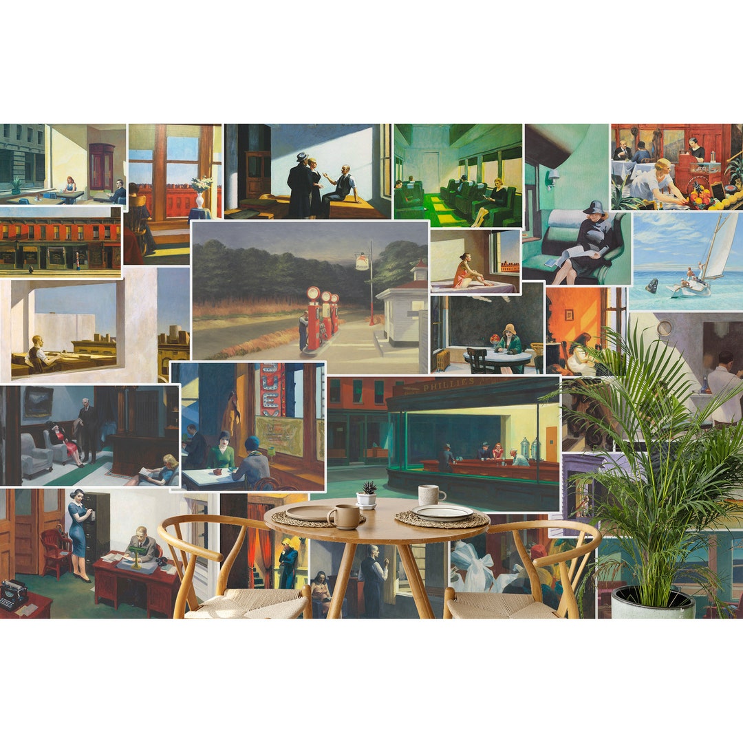 Edward Hopper Wallpaper Paintings Collage Mural Peel 'n Stick Wallpaper ...