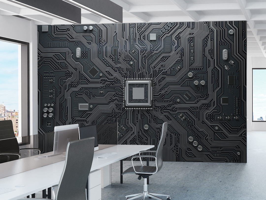 Cpu Chip on Circuit Board Wallpaper Peel and Stick Abstract Electronic ...