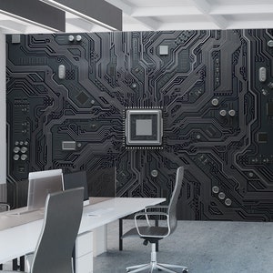 Cpu Chip on Circuit Board Wallpaper Peel and Stick Abstract Electronic ...