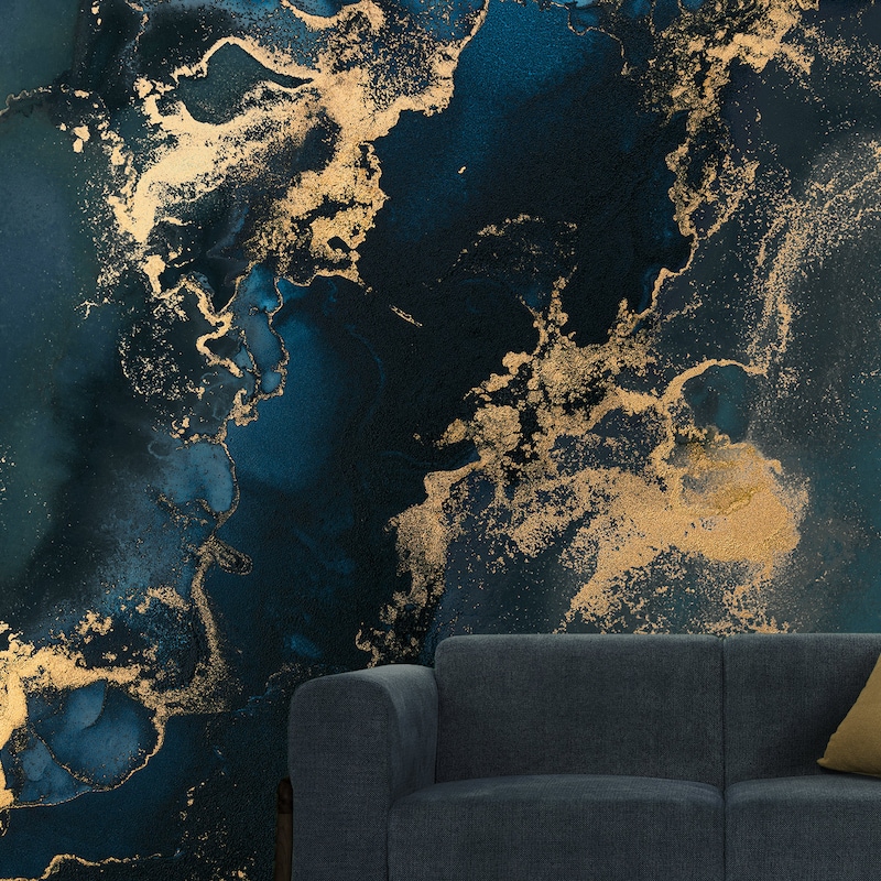 Navy Gold Wallpaper - Etsy