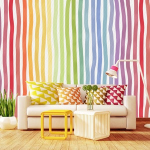 Vertical Stripes of Rainbow Color Wall Mural Kids Wallpaper Peel and ...