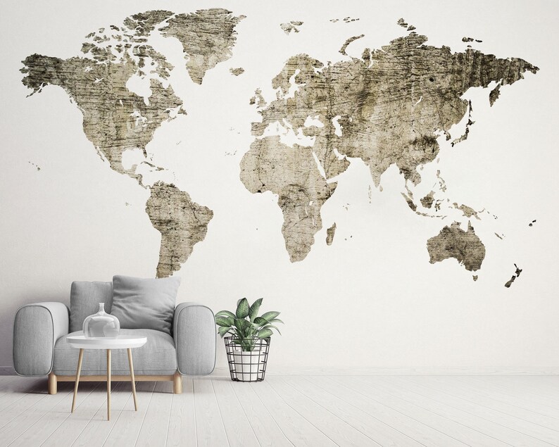 World Map Wall Sticker Large Map Decal Abstract Wall Decor - Etsy