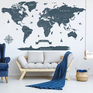 Extra Large World Map Decal Navy World Map Travel Map Decal Push Pin ...