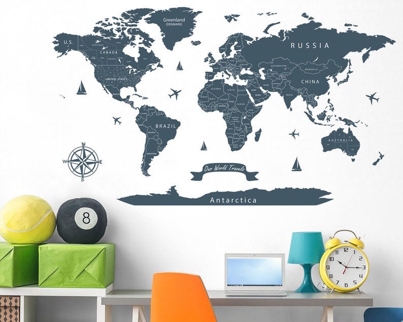 Extra Large Navy World Map Decal, Push Pin Travel Map Wall Stickers - Etsy