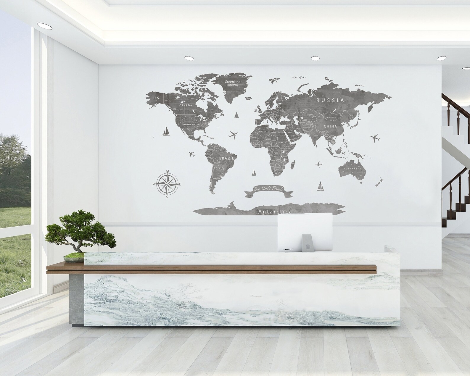 Extra Large World Map Wall Decal Grey World Map Wall Sticker - Etsy
