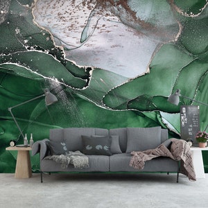 Emerald Green Wall Mural Abstract Wallpaper Peel and Stick - Etsy