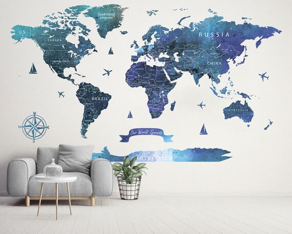 Wall Decal World Map World Map Vinyl Wall Decal Atlas Continents