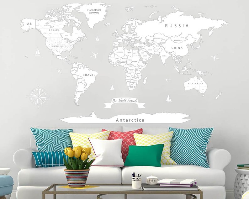 Travels Map Wall Decor Push Pin World Map Wall Decal Large - Etsy