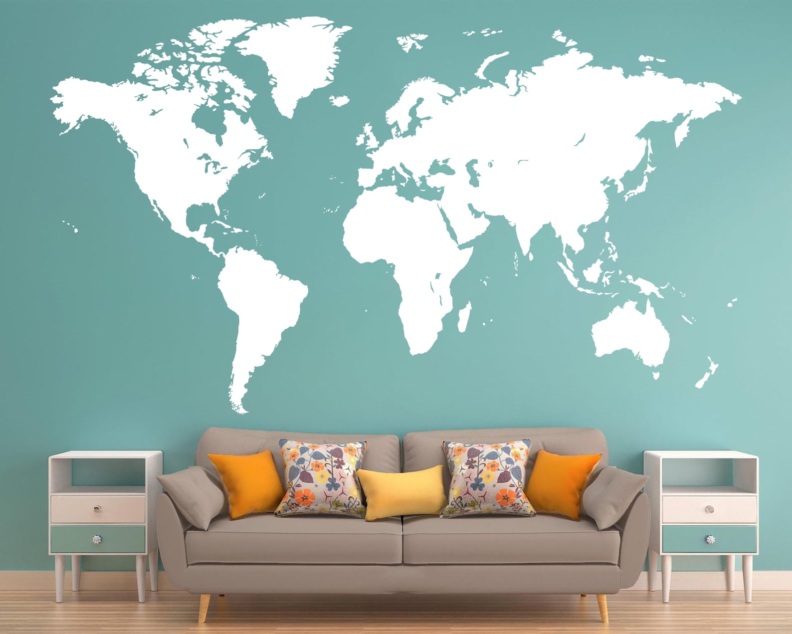 World Map Decal Wall Sticker White Wall Decor Abstract World - Etsy