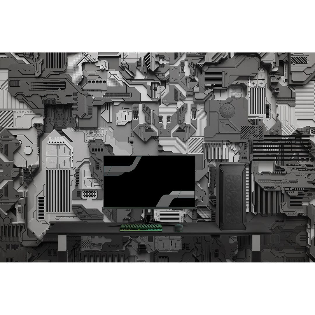 Cyber Tech Vinyl Wallpaper: Black and White Futuristic Mural - Etsy