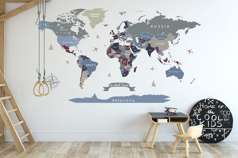 Extra Large World Map Decal Blue World Map Travel Map Decal - Etsy