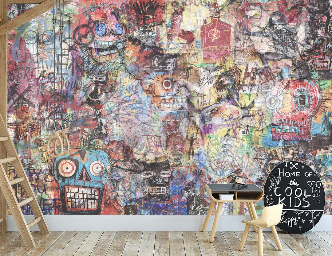 Abstract Graffiti Wallpaper Mural, Funky Wall Decor Teen Boy Room Art ...