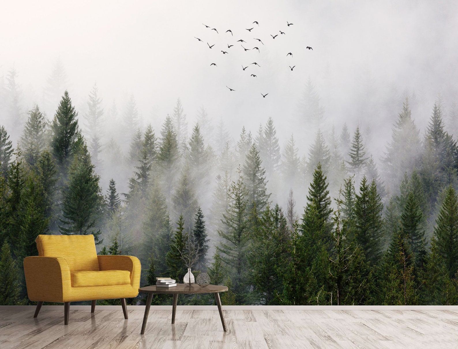 Misty Foggy Forest Wall Mural Peel and Stick Self-adhesive | Etsy