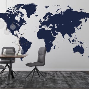 Blue World Map Large Wall Decal Vinyl Wall Sticker - Dark Navy Blue ...