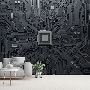 Cpu Chip on Circuit Board Wallpaper Peel and Stick Abstract Electronic ...
