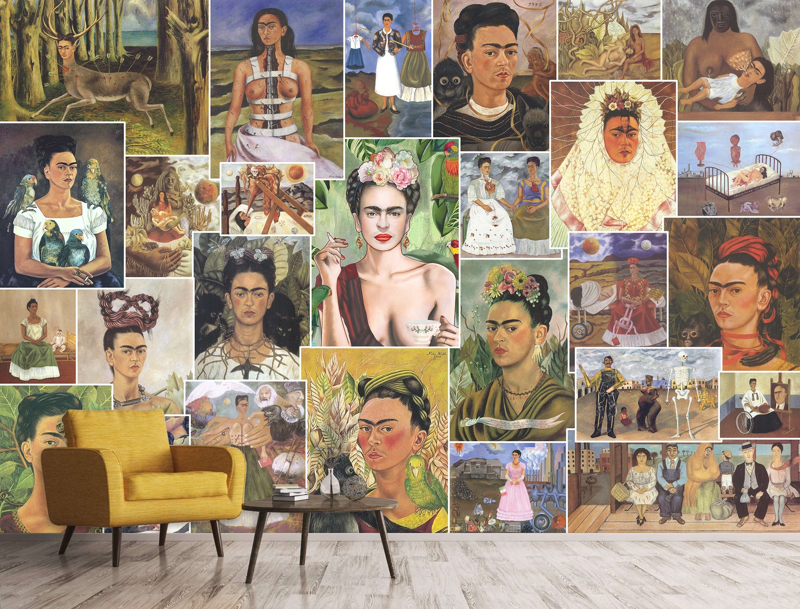 Frida Kahlo Art Paintings Collage Wallpaper Peel and Stick | Etsy