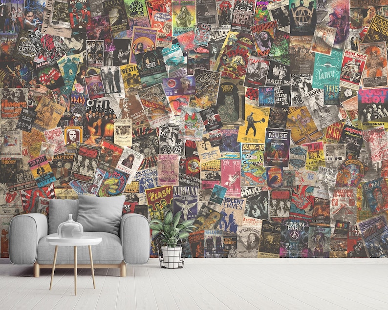 Mural Rock Bands Urban Wallpaper Vintage Music Wall Decor Wall Art ...