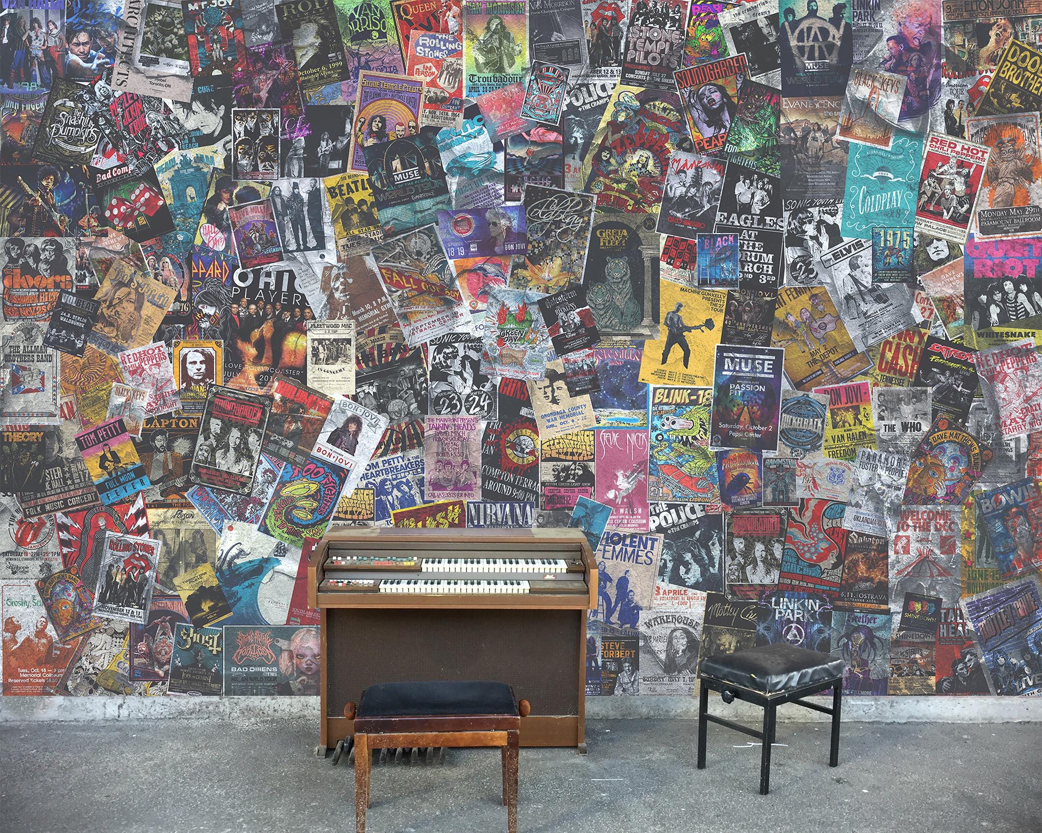 Retro Music Concert Posters Wallpaper: Peel and Stick Man Cave Wall ...