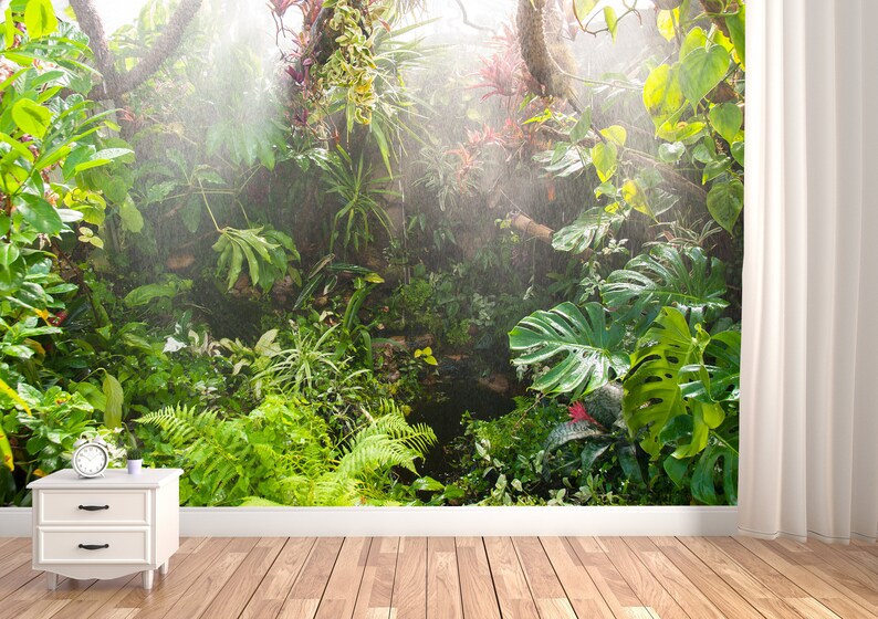 Rainforest Greenery Mural Wallpaper Peel and Stick Nature - Etsy