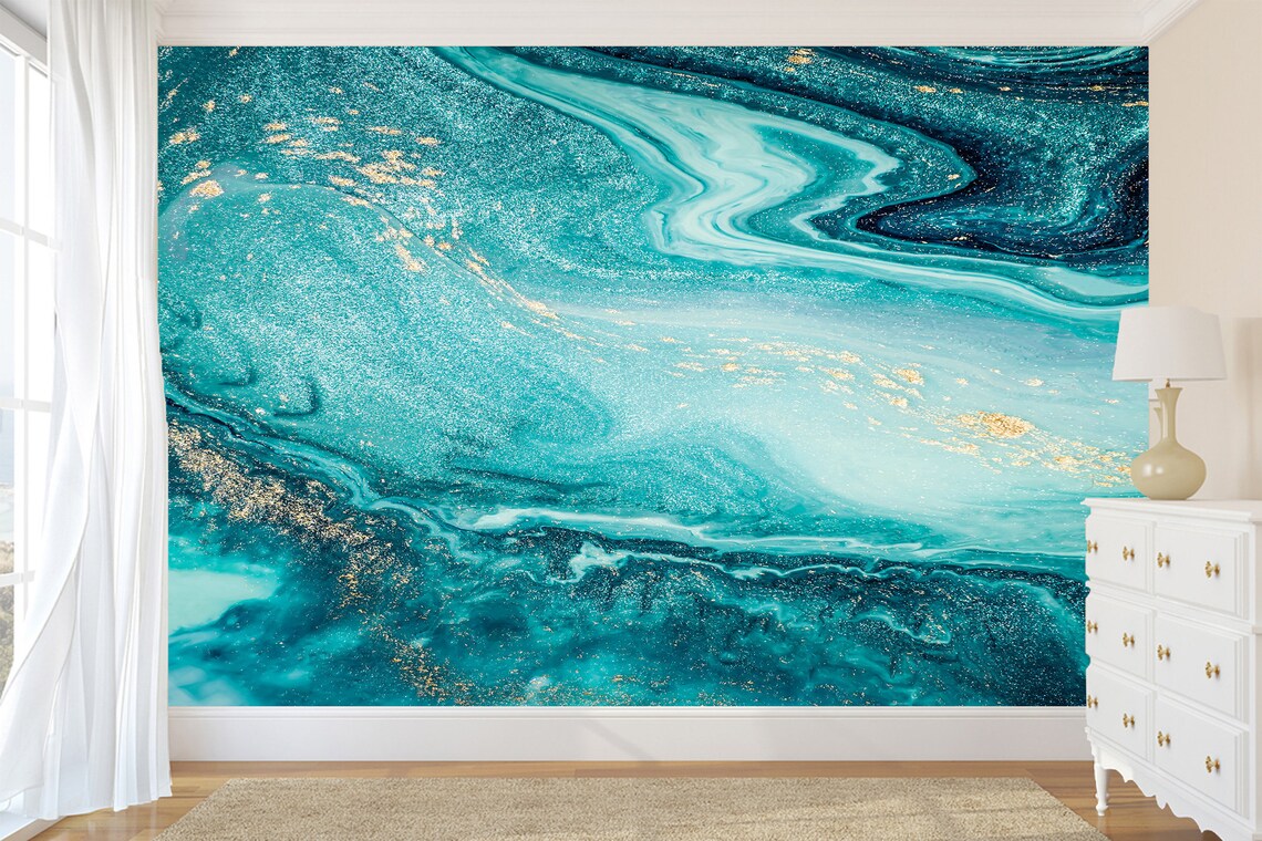 Abstract Turquoise Wallpaper Peel and Stick Self-adhesive Wall | Etsy