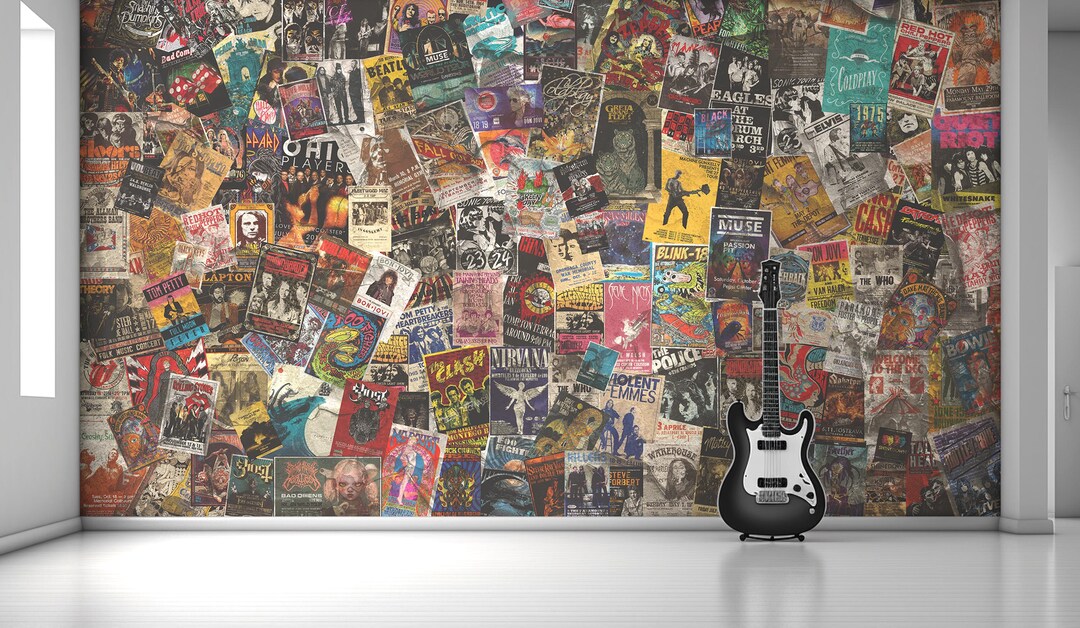 Mural Rock Bands Urban Wallpaper Vintage Music Wall Decor Wall Art ...