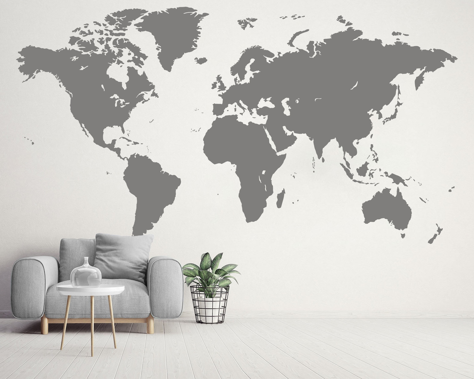 Grey World Map Wall Decal Huge World Map Decor World Travel | Etsy