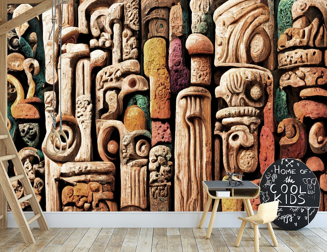 Mayan Tribe Wall Mural Wallpaper Peel and Stick / Traditional Paper ...