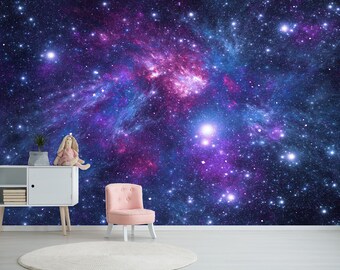 Galaxy Star Clusters Nebula Mural Print Wallpaper Peel and - Etsy