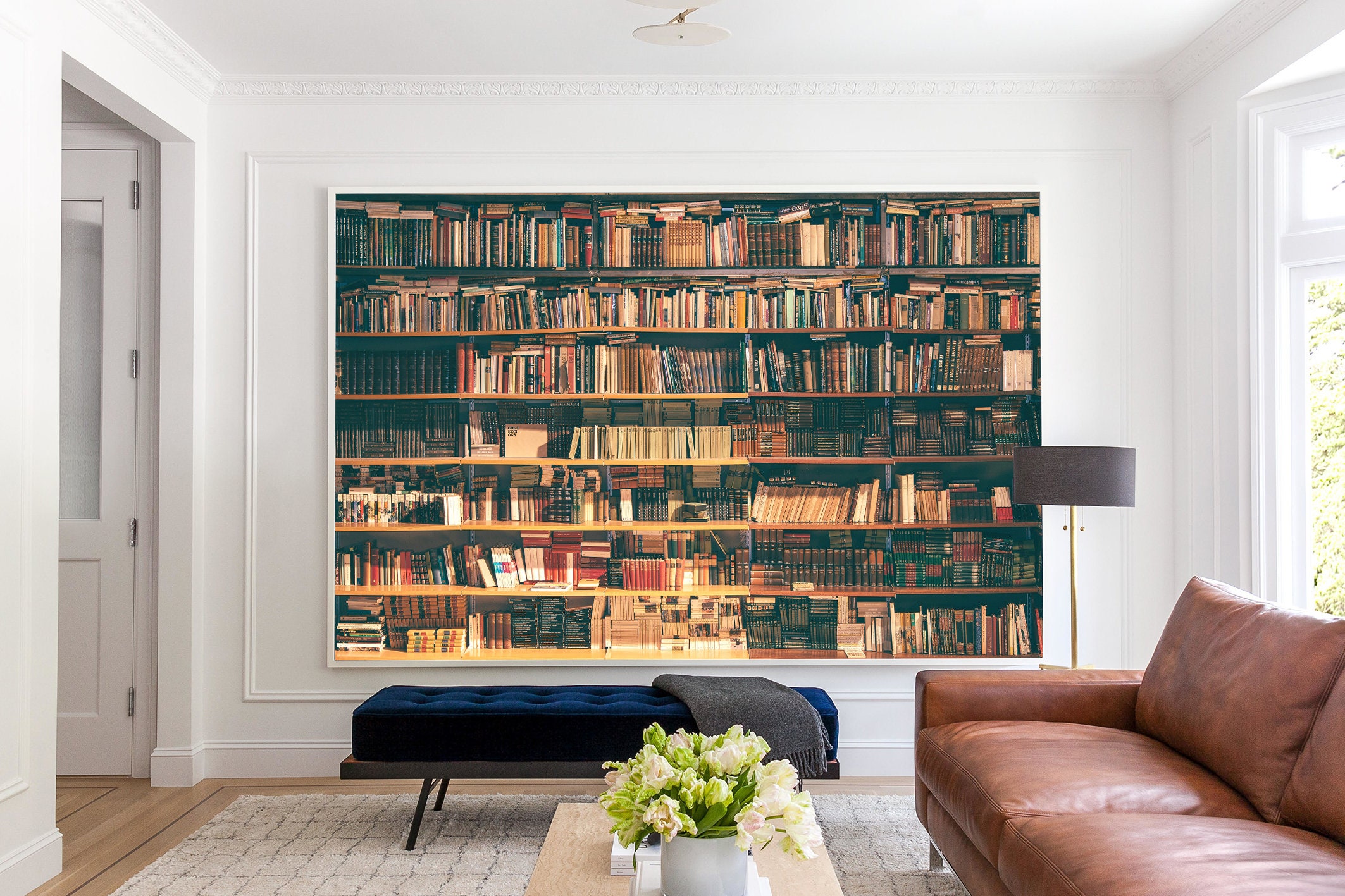 Bookshelfs Mural Reading Room Wallpaper Books Library Wall | Etsy