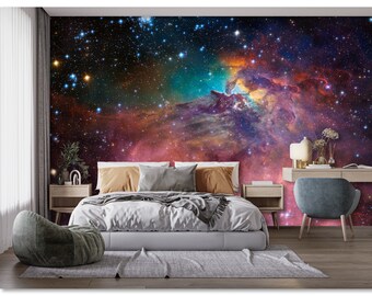 Galaxy Star Clusters Nebula Mural Print Wallpaper Peel and - Etsy